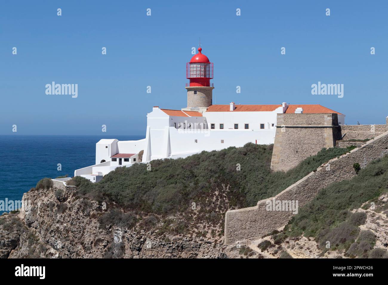 Historic lighthouse at Cape Cabo de Sao Vicente, southwesternmost point ...