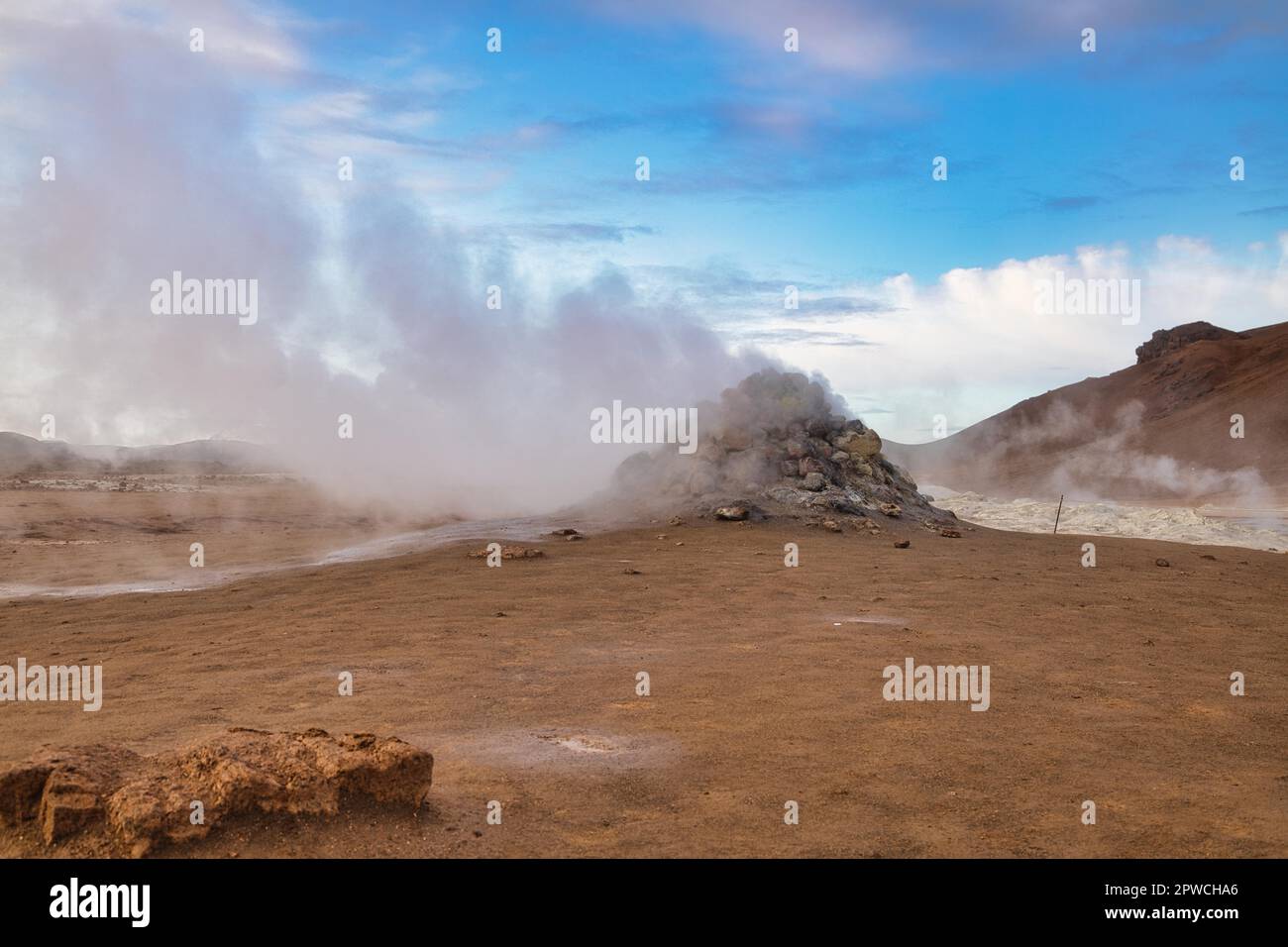 Steaming fumarole, solfatar in the geothermal area Hveraroend, also ...