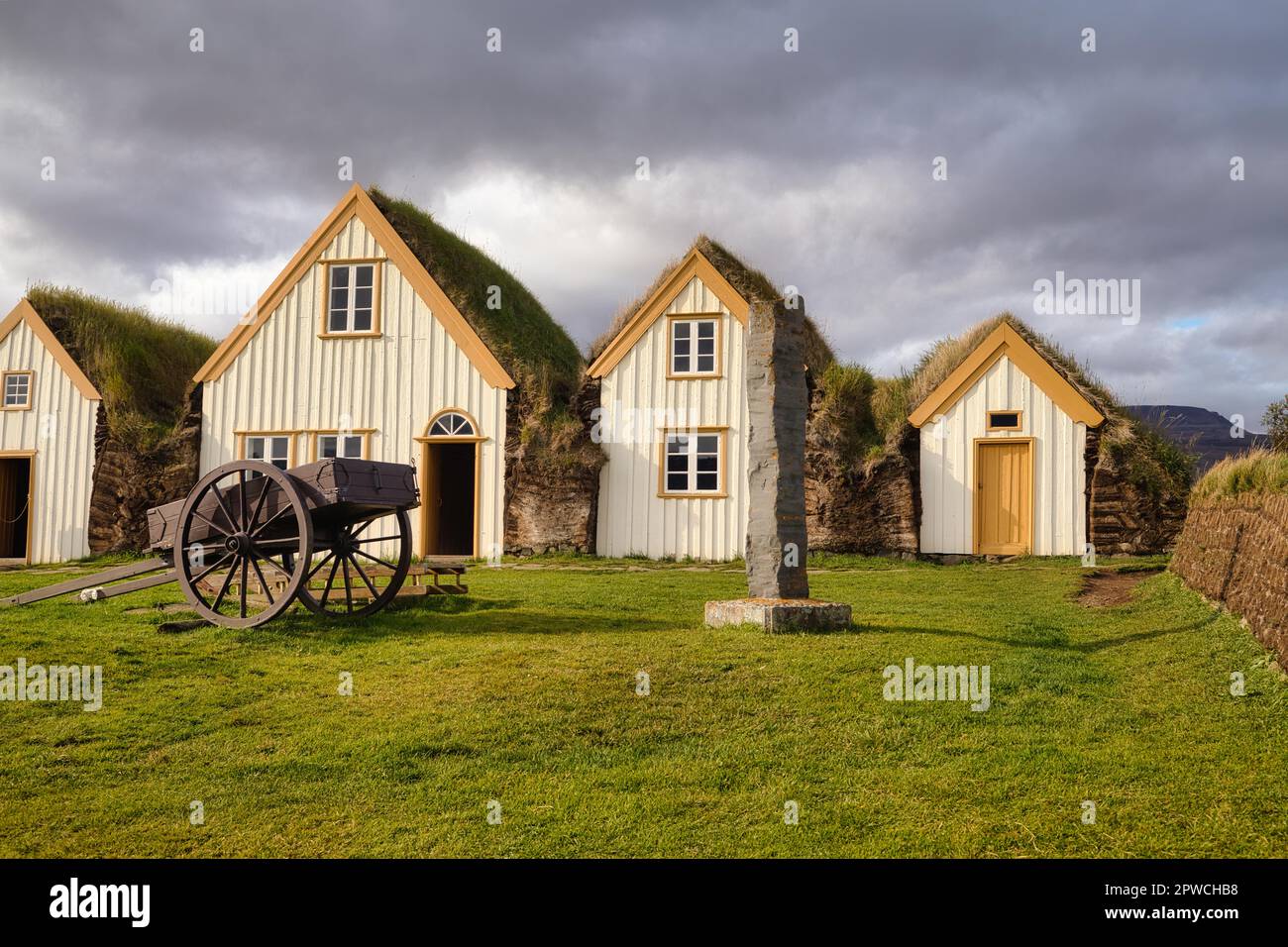 Grass sod houses, peat houses, museum village, Glaumbaer, Skagafjoerour ...