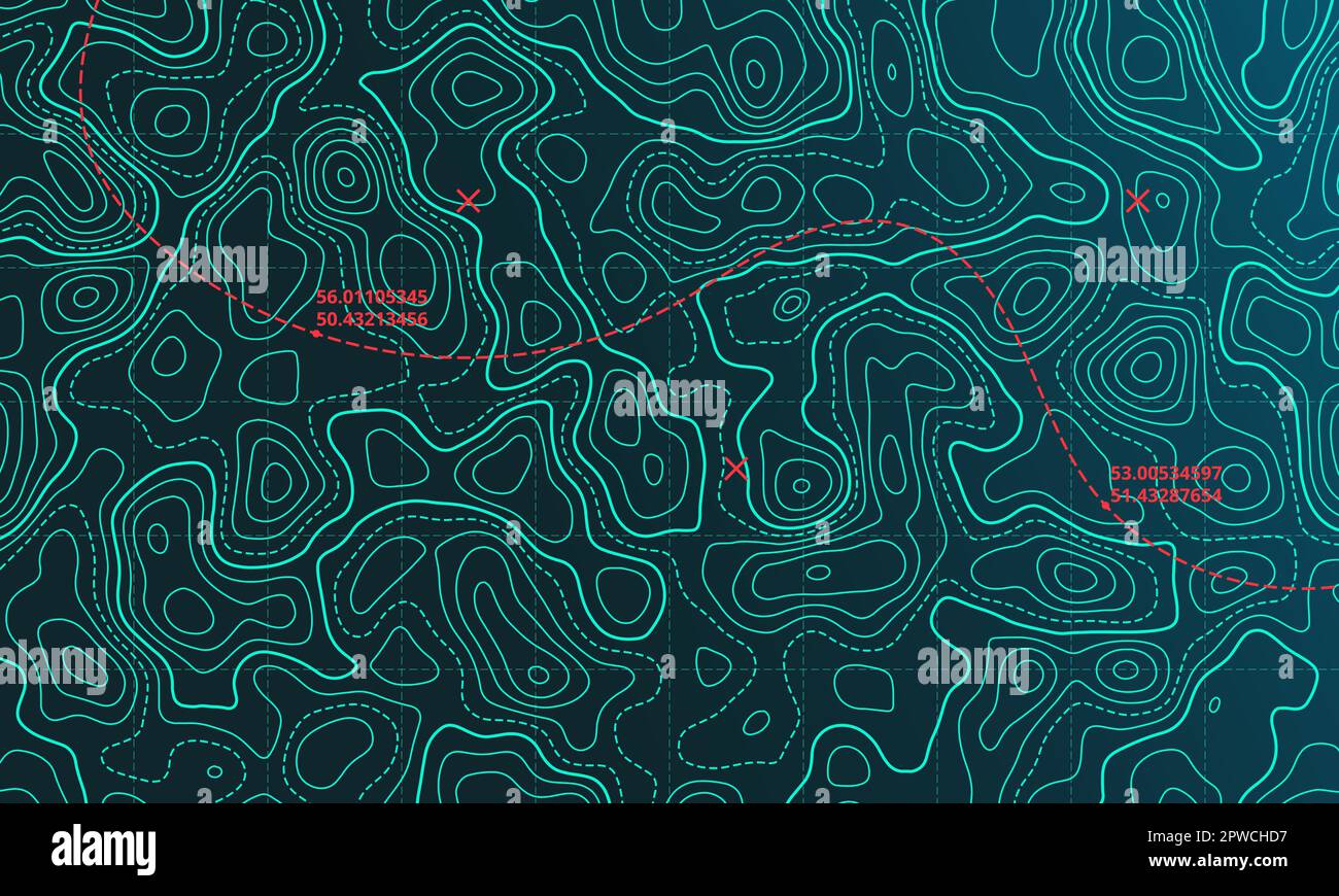 Ocean topographic line map with curvy wave isolines vector illustration ...