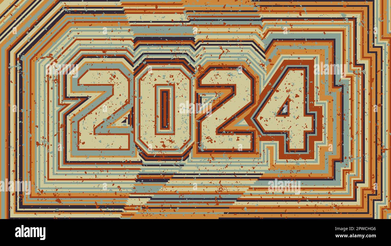 2024 New Year card. Retro 70s striped style. Old faded striped ...