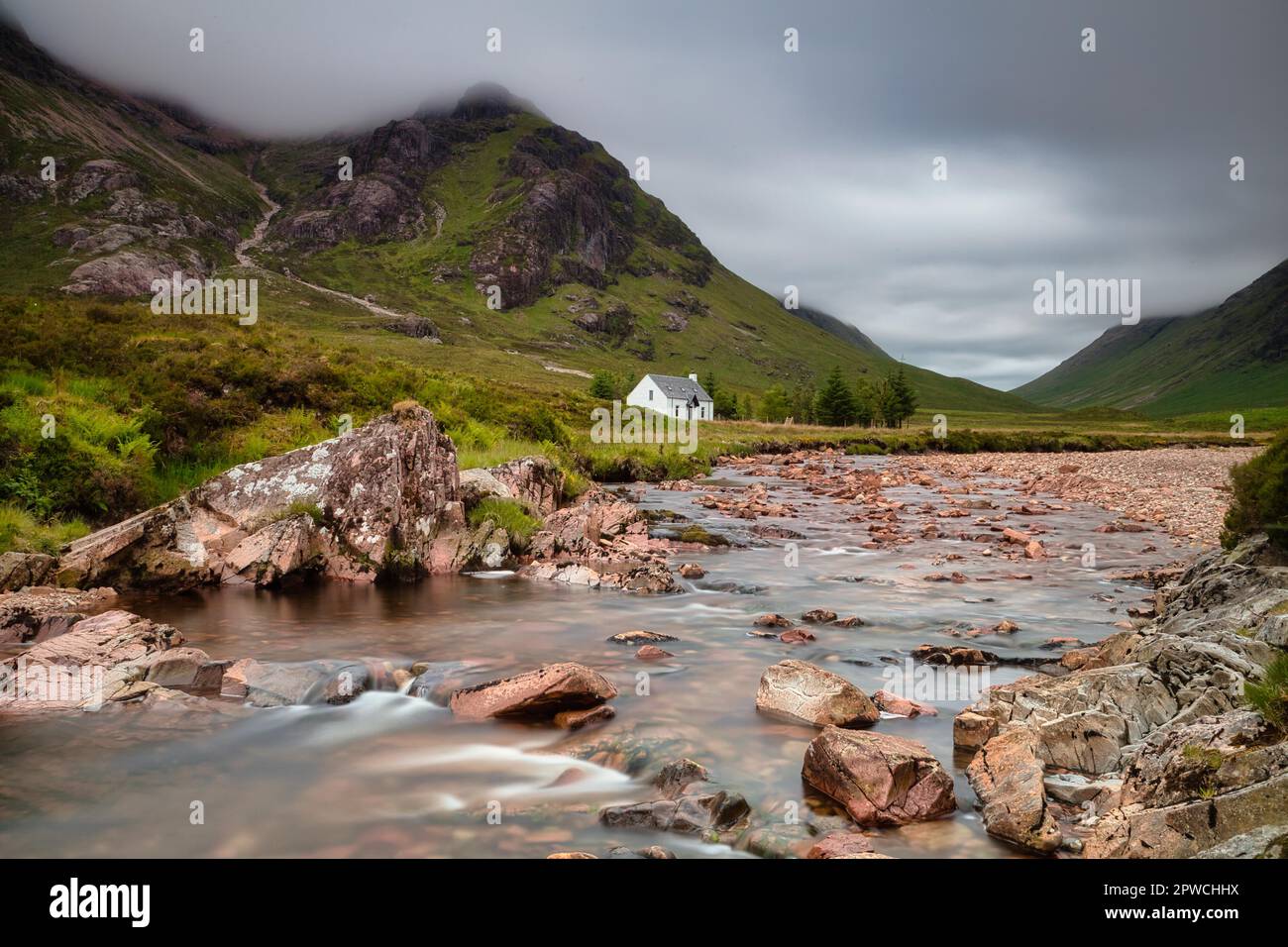 Old Cottage on the River Coe, Glencoe, Highlands, Scotland, United ...