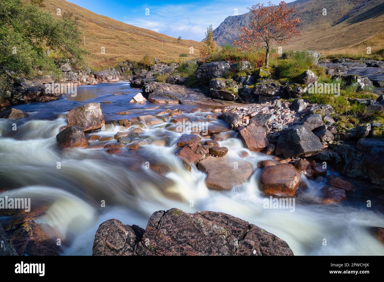 River Etive, rapids, long exposure, Glen Etive, Glen Coe, Scotland ...