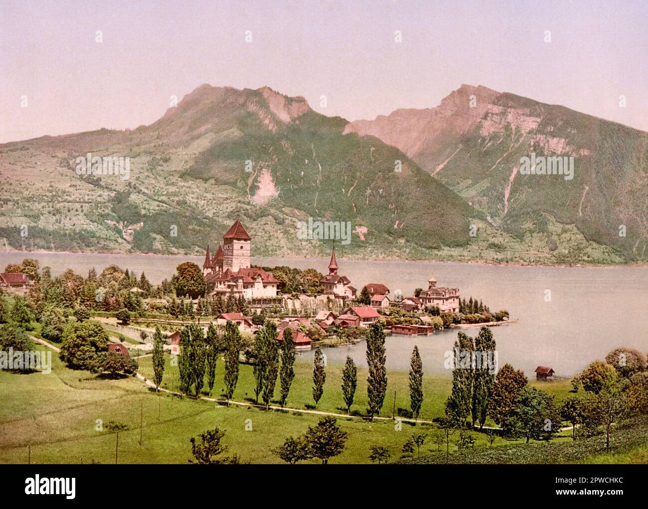 Lake Thun, Spiez, Bern, Switzerland 1890 Stock Photo - Alamy
