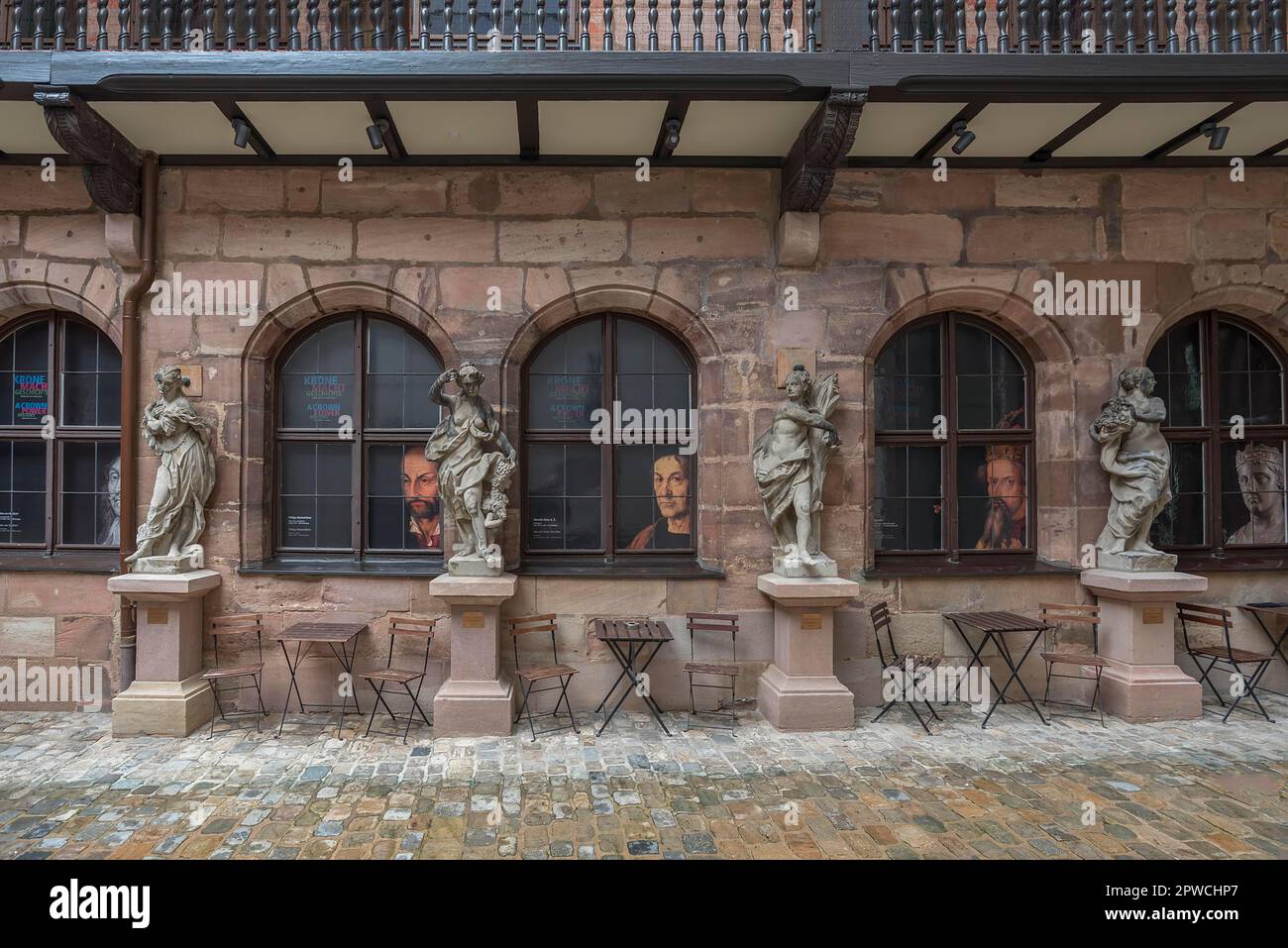 Historic courtyard with sculptures of the four seasons, 18th century ...