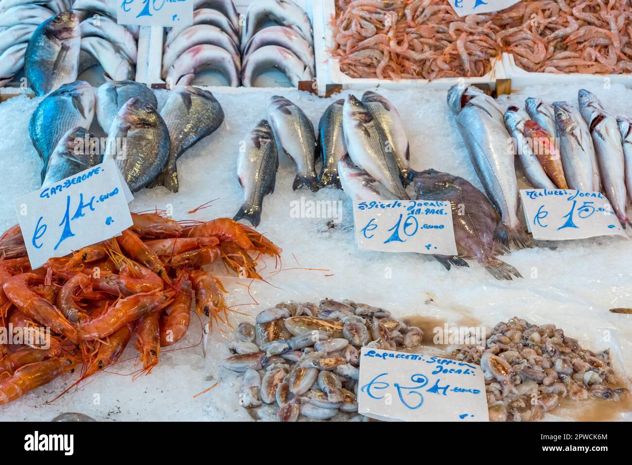 Fish and seafood at a market in Palermo, Sicily Stock Photo - Alamy