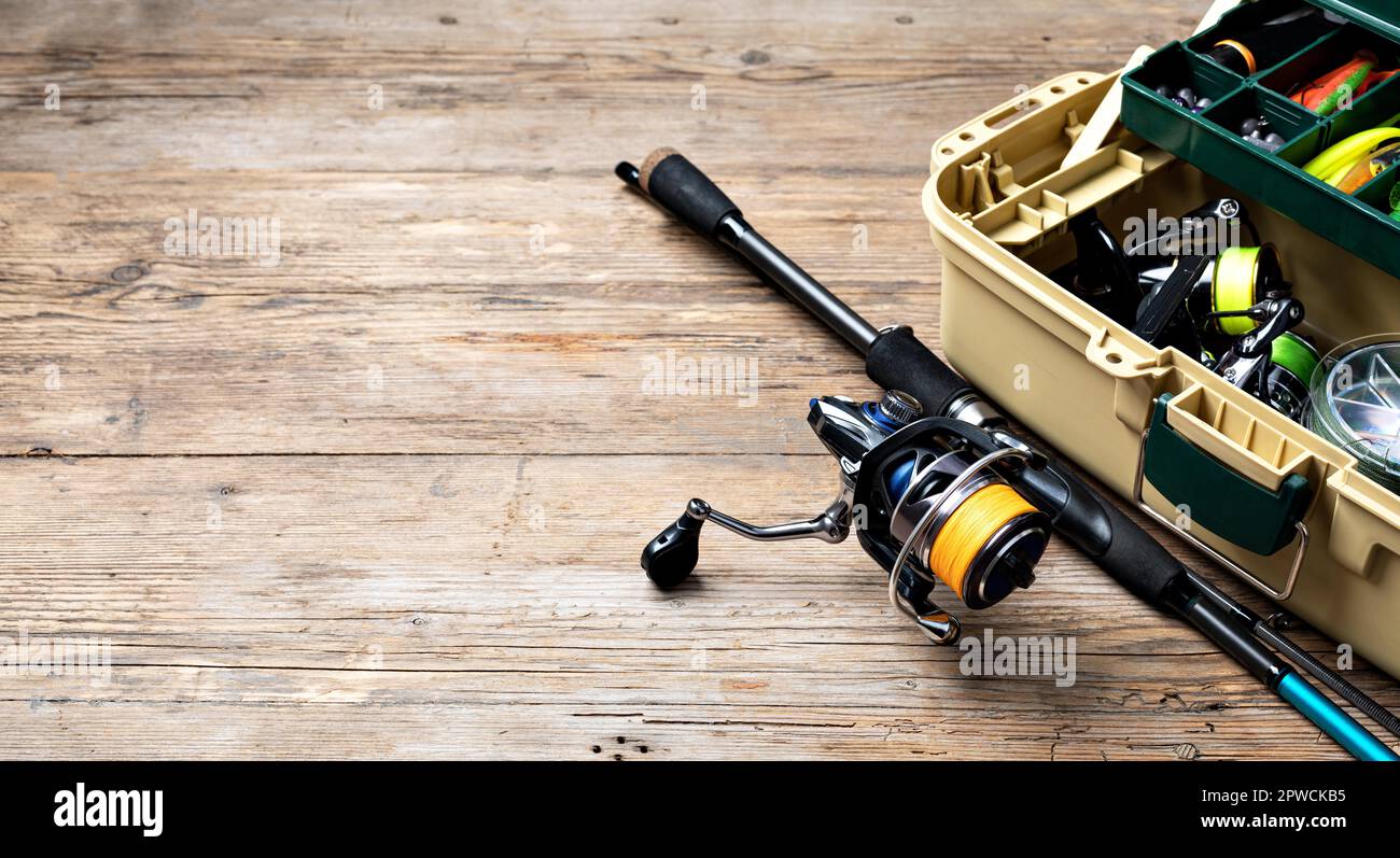 Fishing Rod and Tackle Box Stock Photo - Alamy
