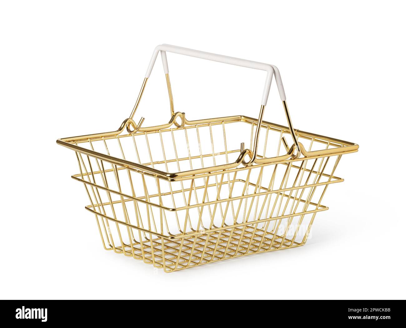 Golden basket isolated on white background Stock Photo - Alamy
