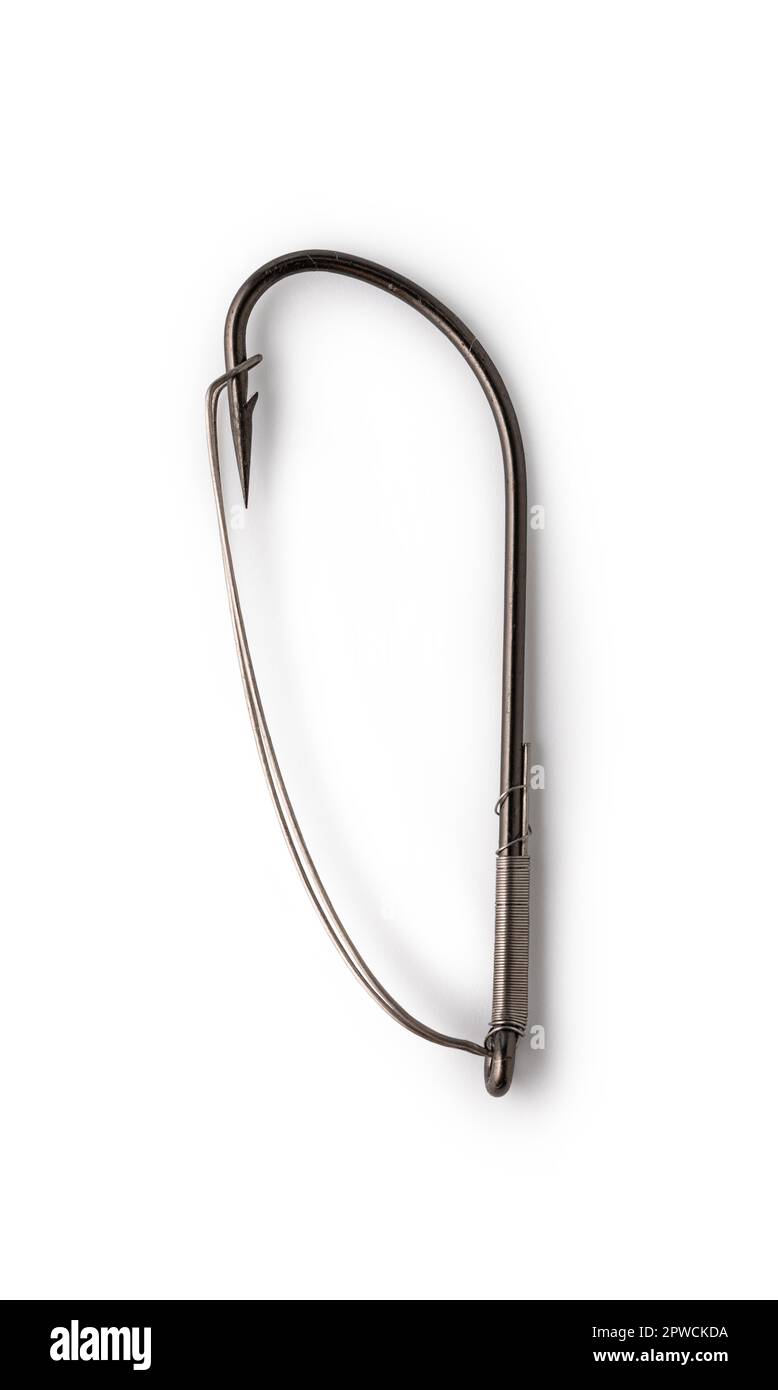 fishing hooks on a white background Stock Photo - Alamy