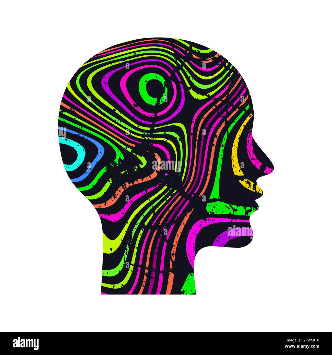 Woman profile. Silhouette of head with concentric psychedelic pattern ...