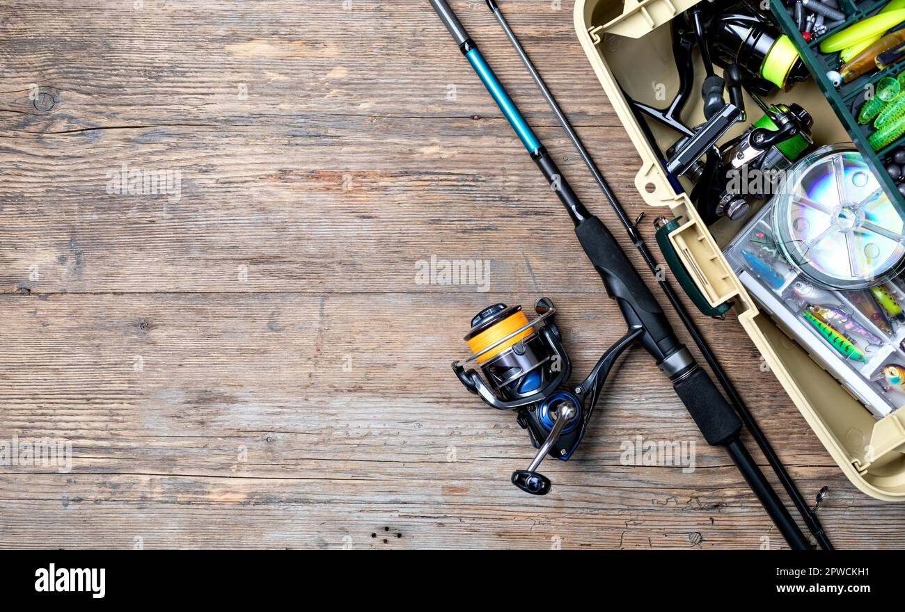 Fishing Rod and Tackle Box Stock Photo - Alamy
