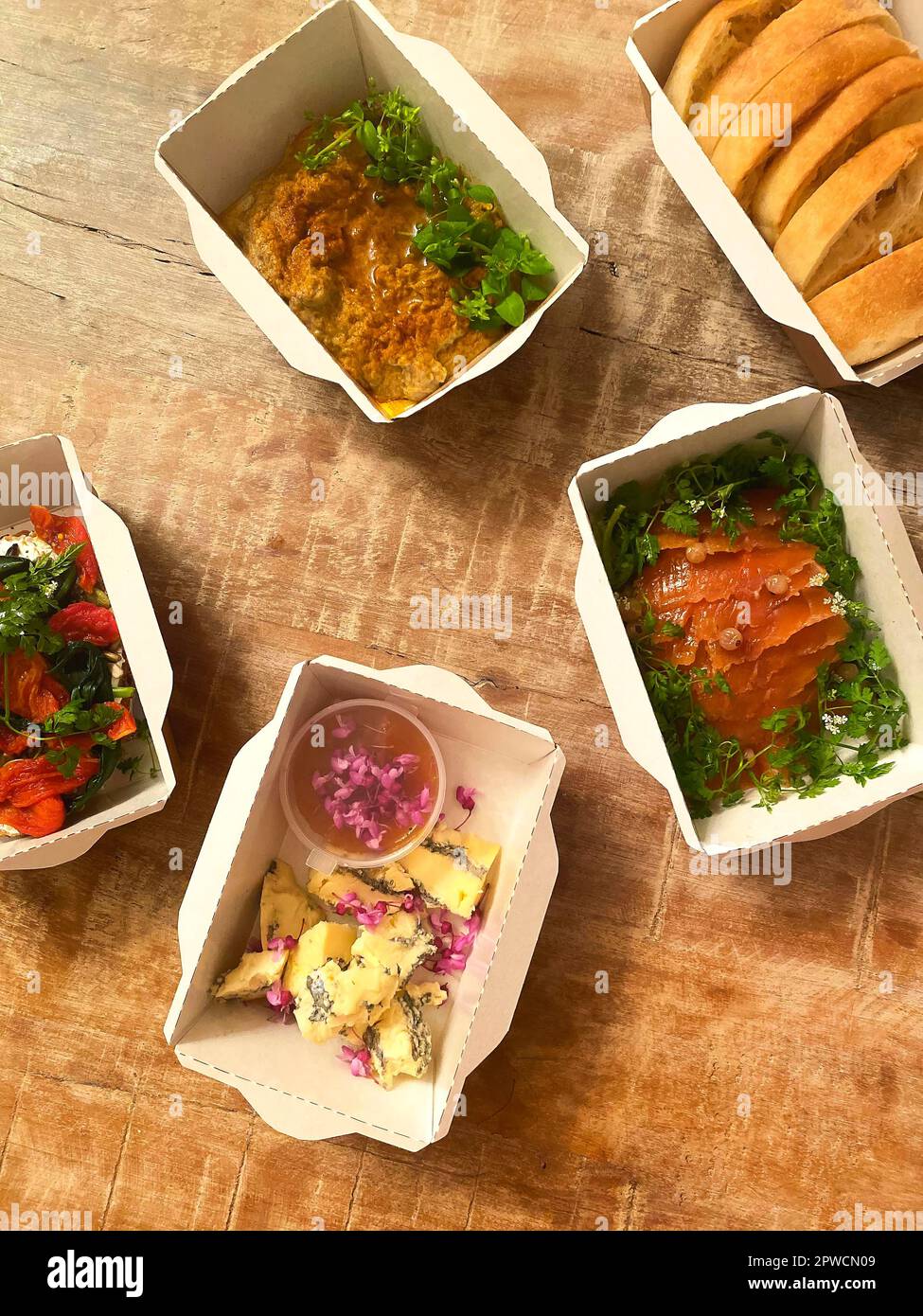 Food delivery service concept. Top view photo of assorted fresh dishes ...