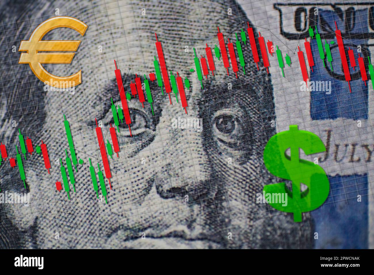 100 USC Bill superimposed with euro, US currency symbols Stock Photo ...