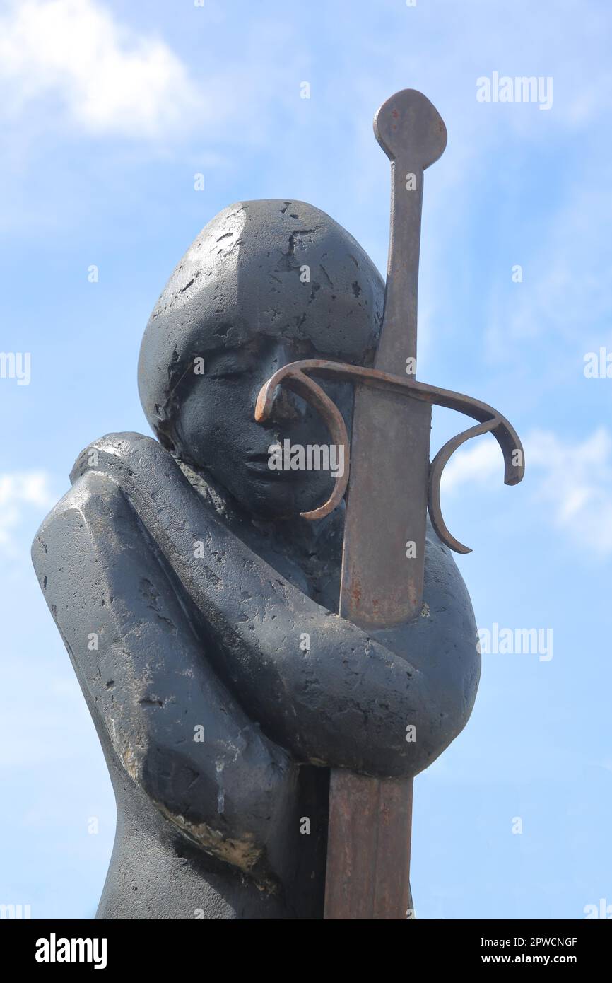 Sculpture A relationship between man and steel by H. W. Krack, female ...