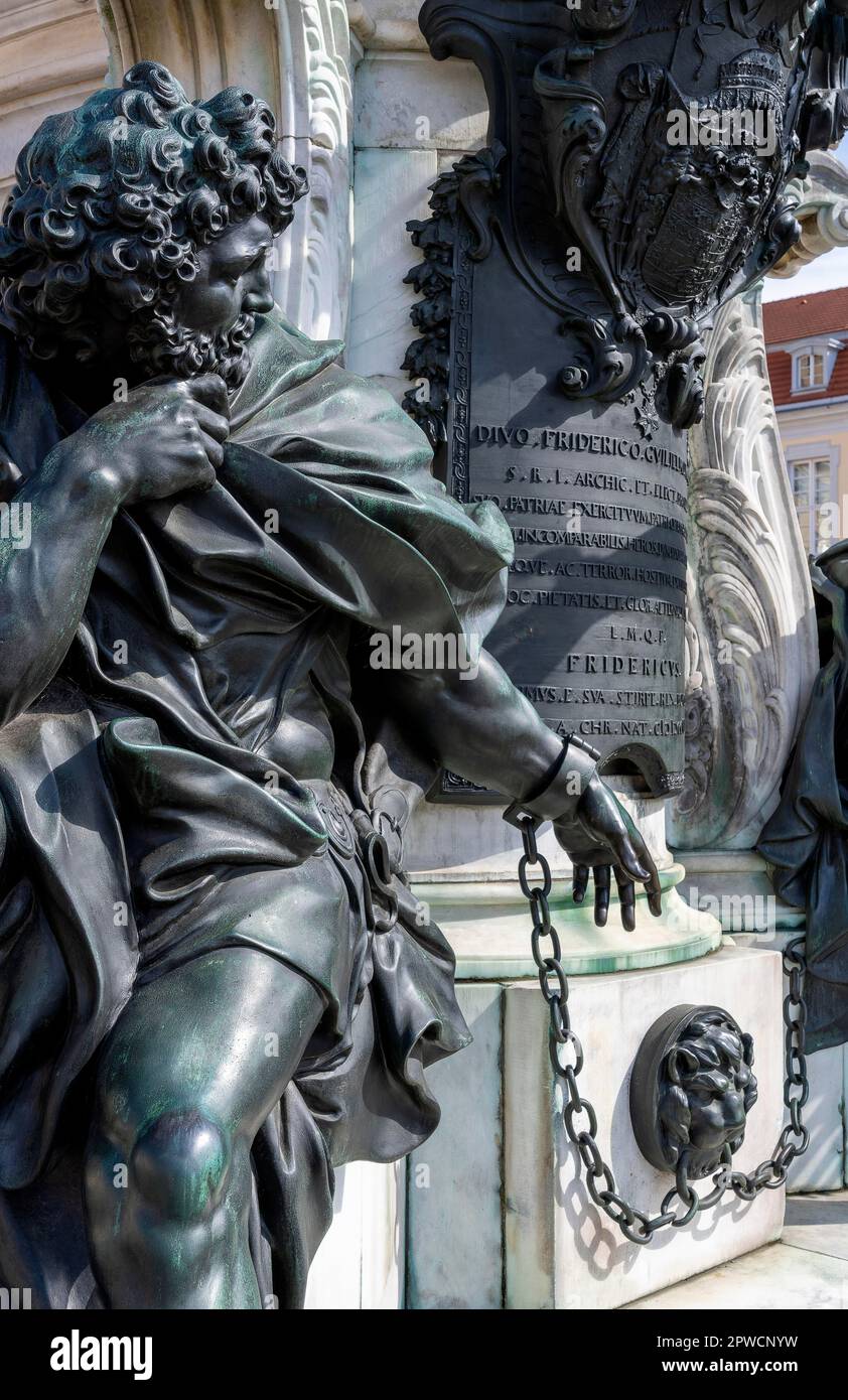Detail photo of the chained warriors at the base of the equestrian ...