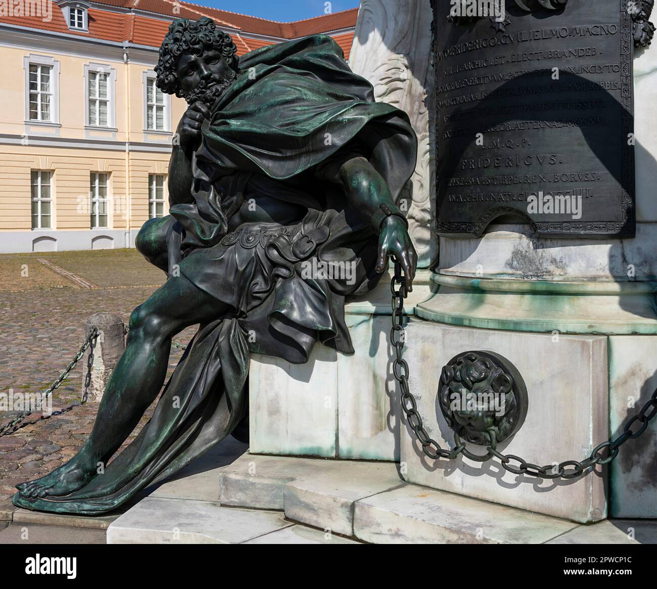Detail photo of the chained warriors at the base of the equestrian ...