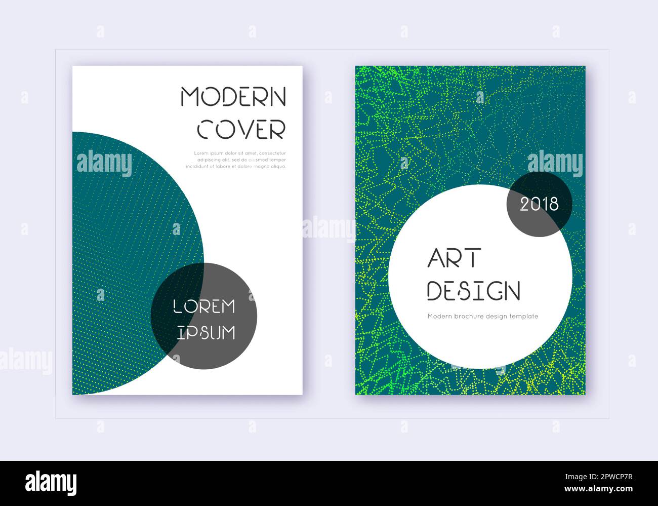 Trendy cover design template set. Green abstract lines on dark ...