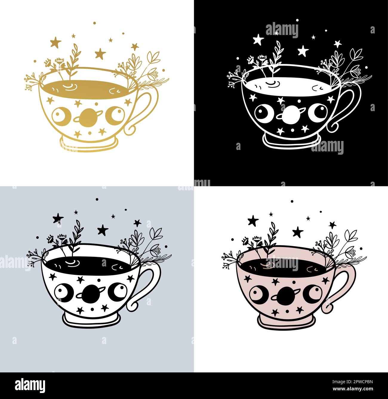 Mystical mug with magic drink, cup with potion, coffee for witch ...