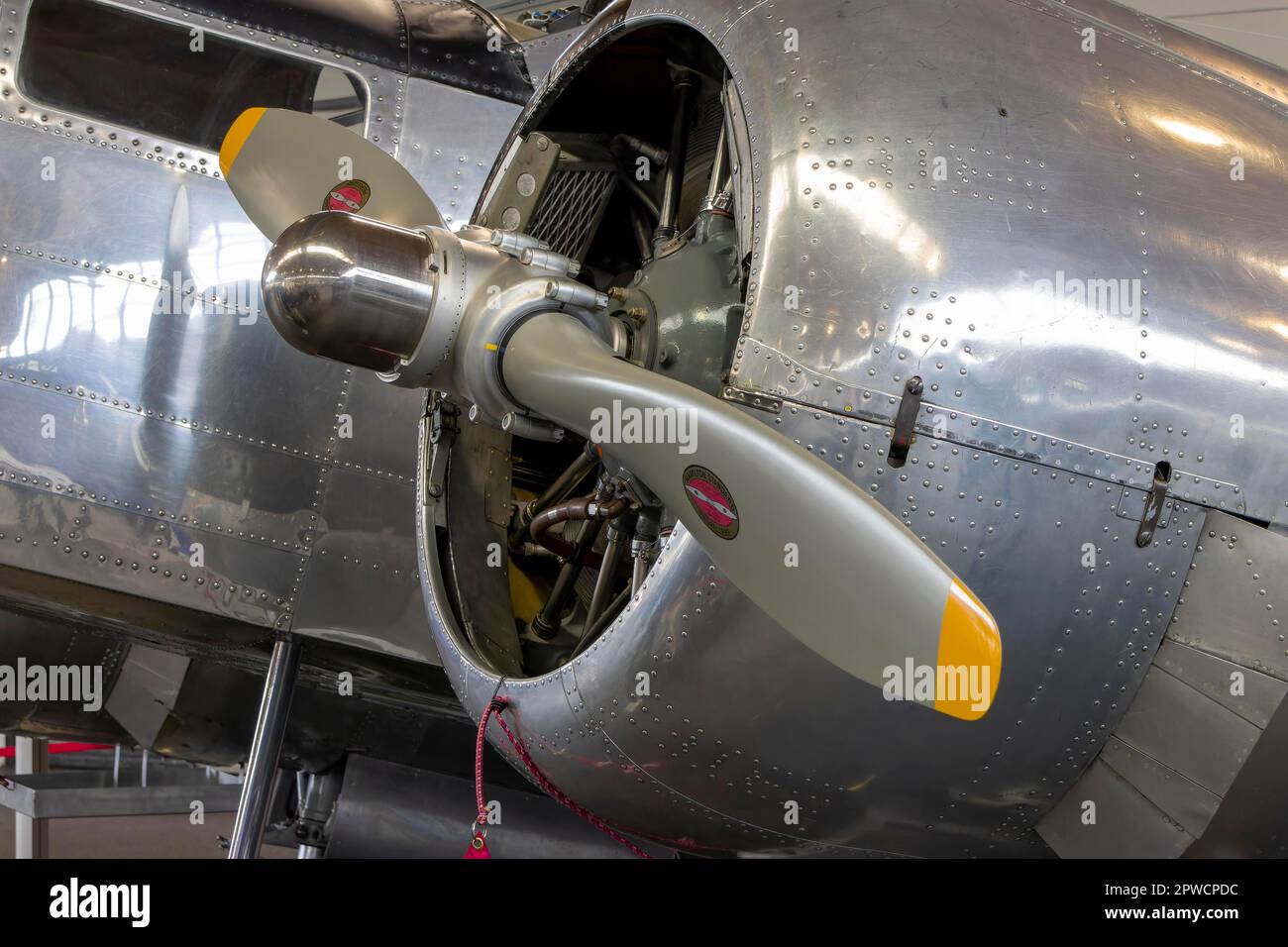 Detail of the engine with propeller, American vintage aluminium ...