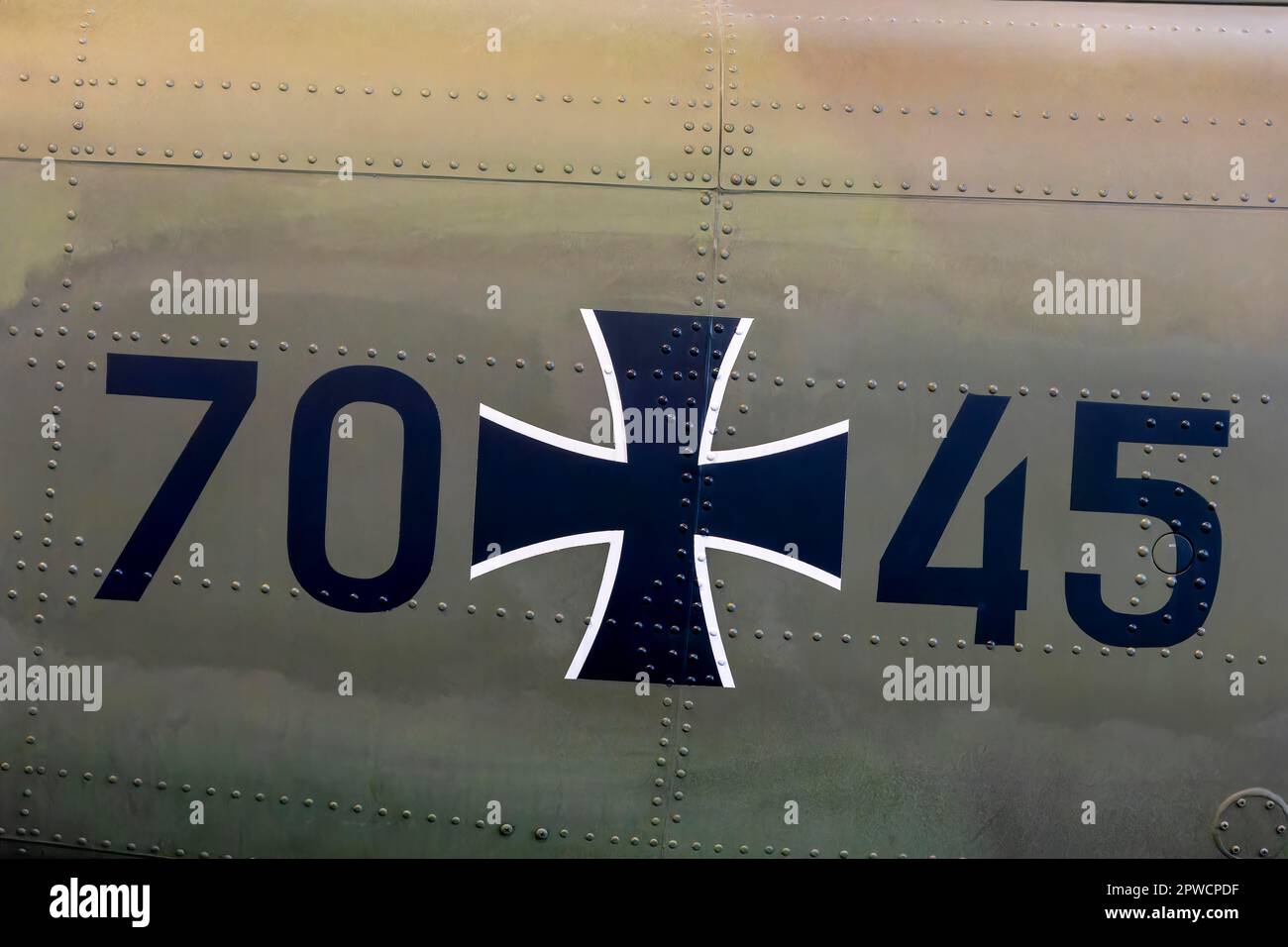 Detail of Bundeswehr helicopter with logo (Bundeswehr cross) and ...