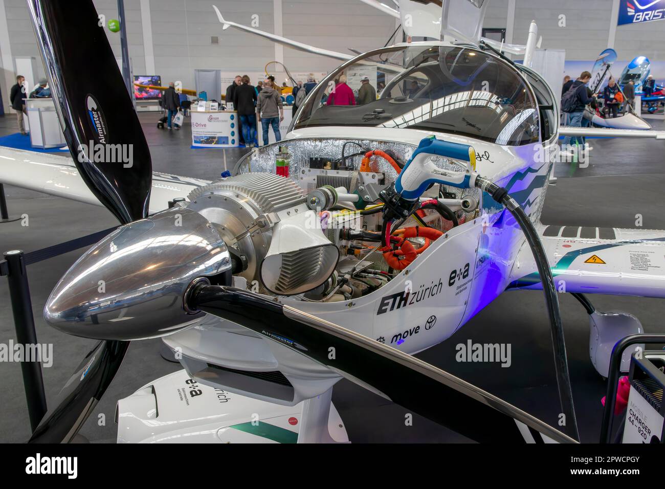 The front part of the electric aircraft with a propeller without a ...