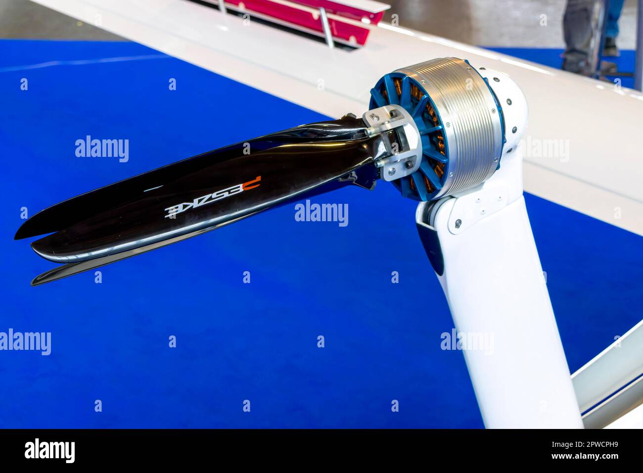 A small electric aircraft with folded propeller and electric motor ...