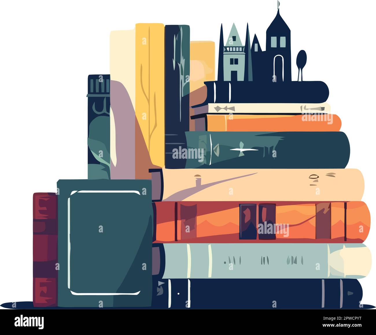 Pile old books table Stock Vector Images - Alamy