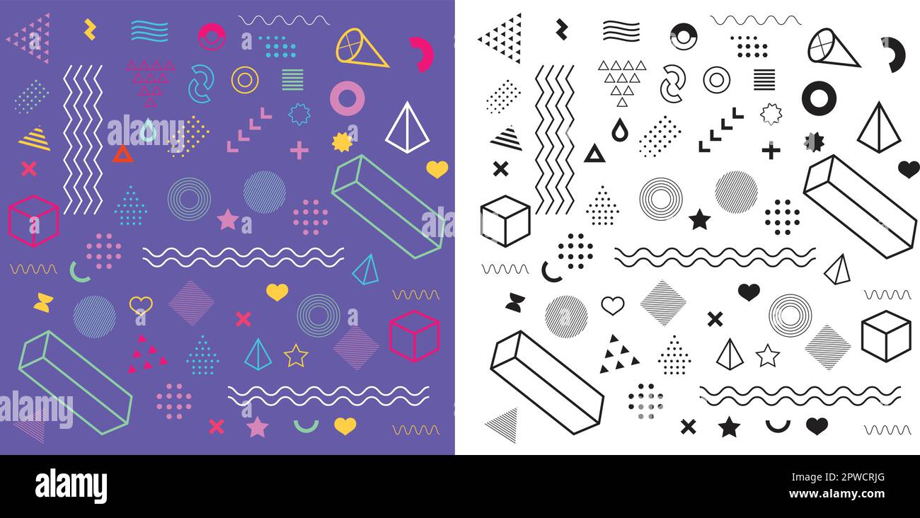 Geometric memphis shapes, surreal elements set. Abstract vector symbols ...