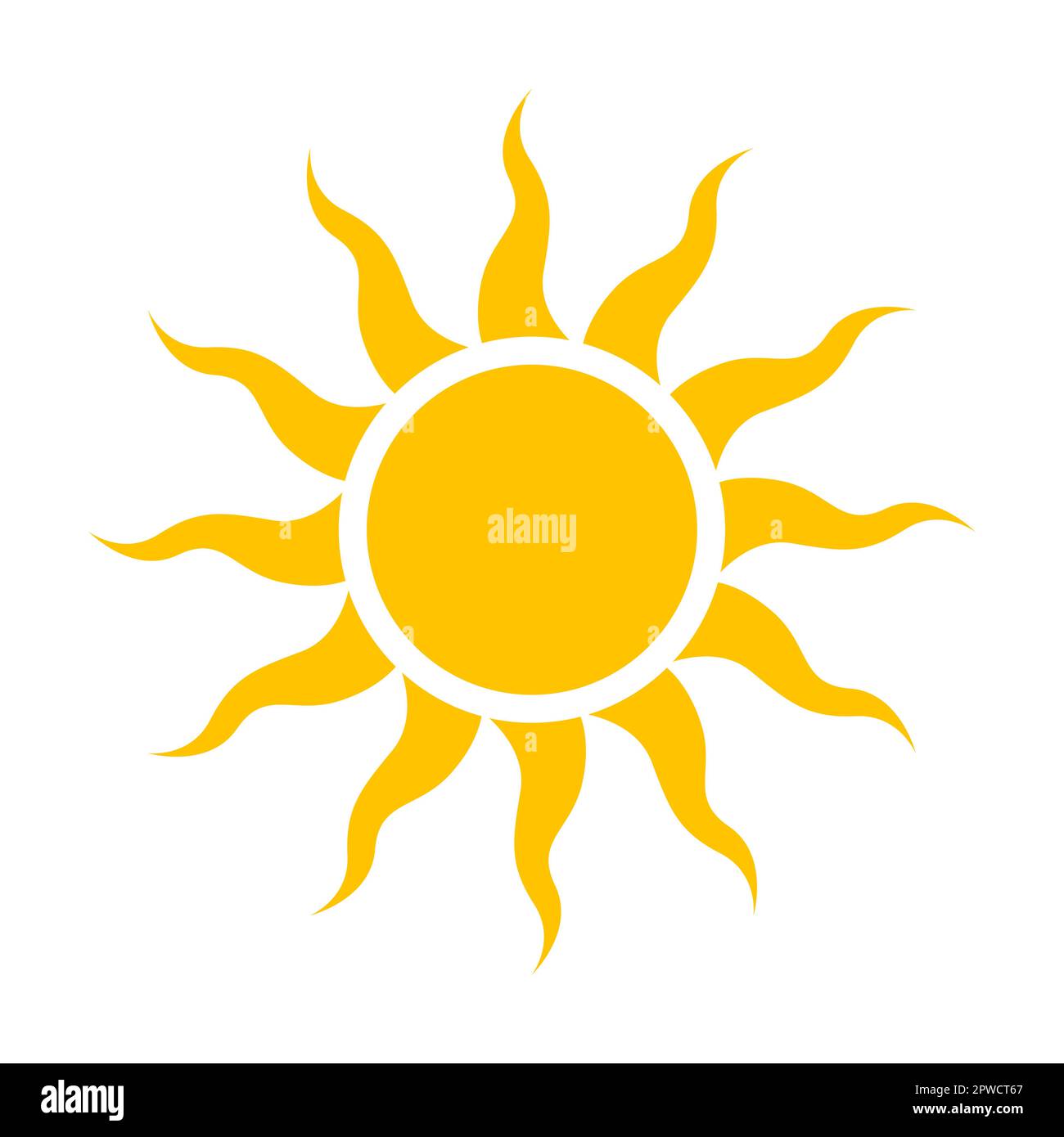 Shape of summer sun. Vector illustration of bright yellow round sun ...