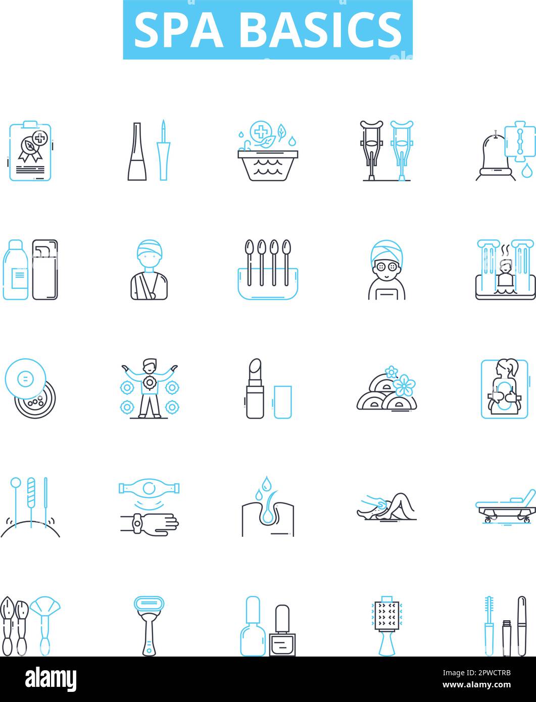 Spa basics vector line icons set. Spa, Services, Treatments, Massage, Facials, Manicures ...