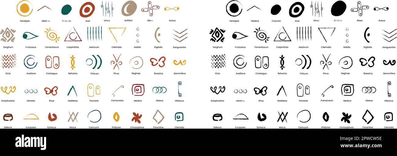 Set of African traditional symbolic motifs. Hand drawn ethnic and ...