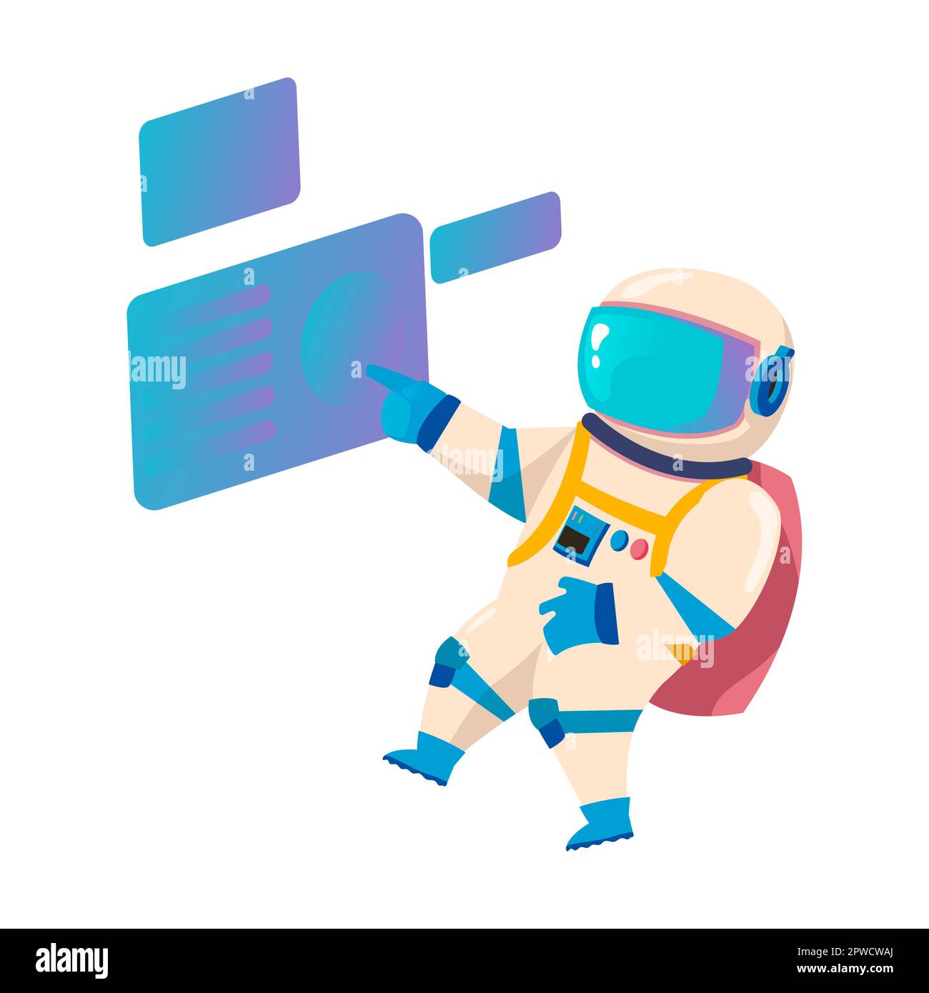 Astronaut character pressing touch screen, exploring outer space ...