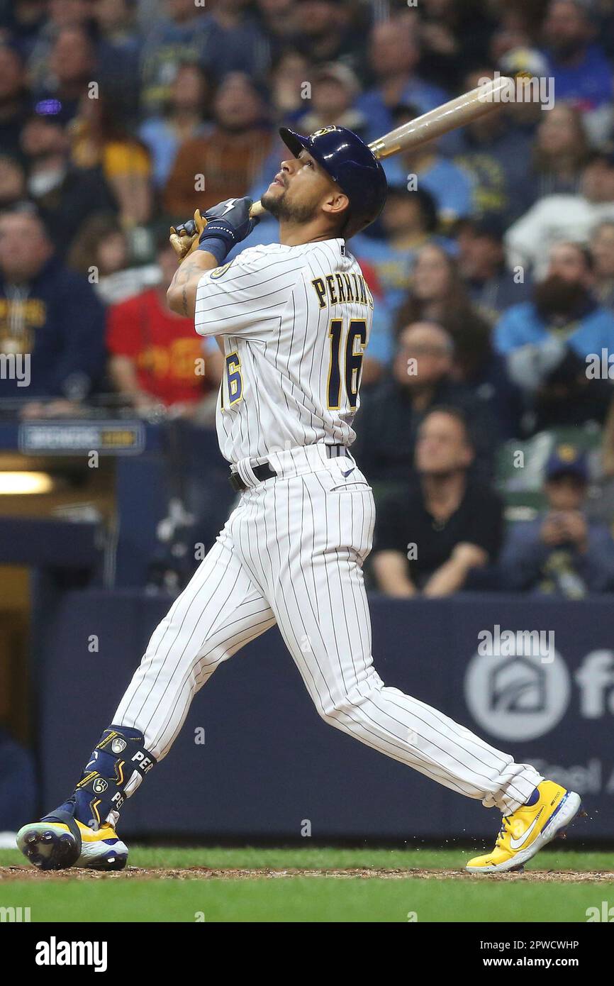 MILWAUKEE, WI - APRIL 29: Milwaukee Brewers right fielder Blake Perkins ...