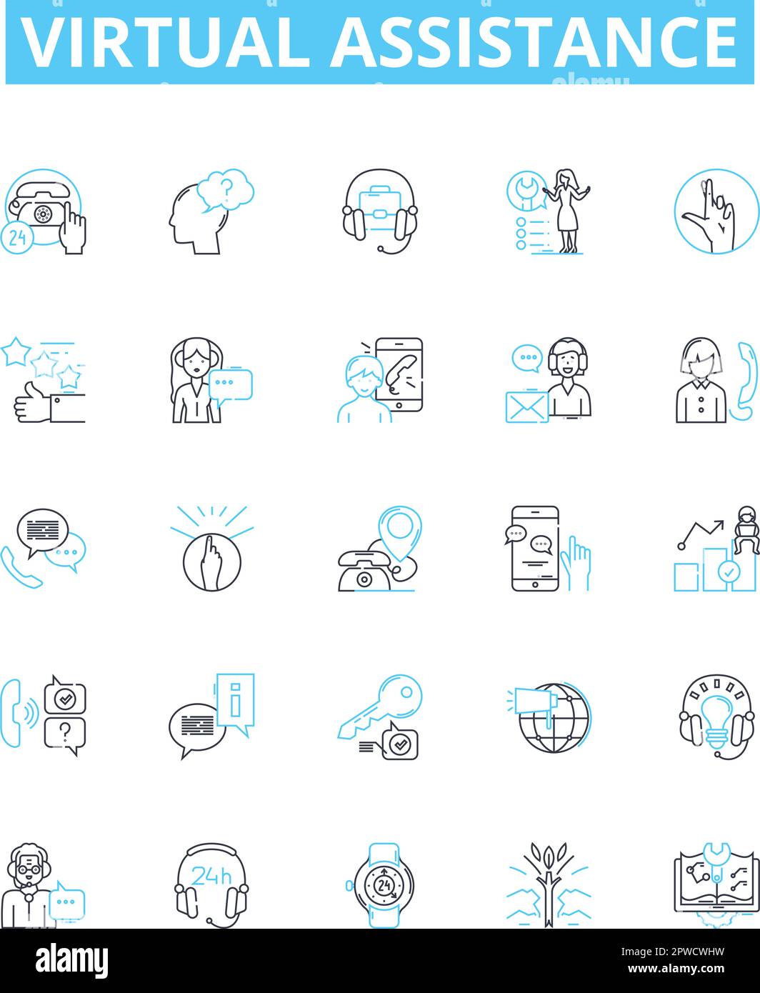 Virtual assistance vector line icons set. Virtual, Assistance, AI ...