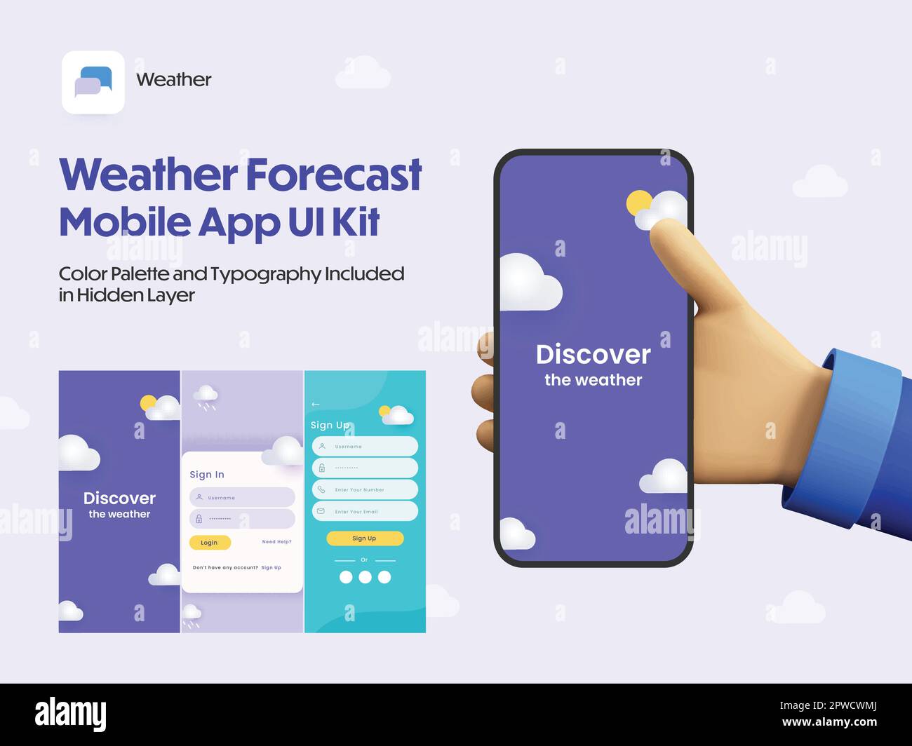 Weather Forecast Mobile App UI Screens Including Like As Sign In, Sign Up For Responsive Website ...