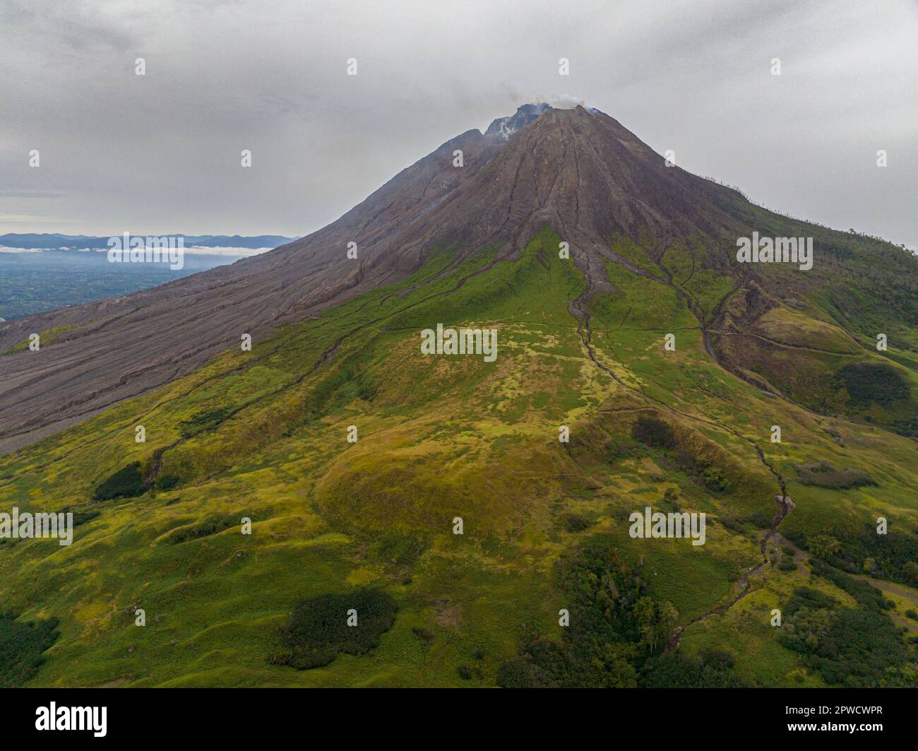 Aerial view of mount Sinabung is an active volcano on the island of ...