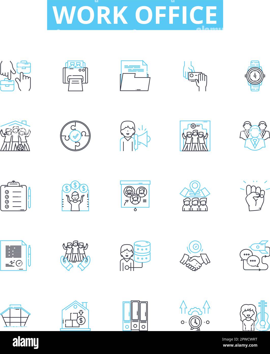 Work office vector line icons set. Workplace, Desk, Office, Computer ... Work office vector line icons set. Workplace, Desk, Office, Computer ...