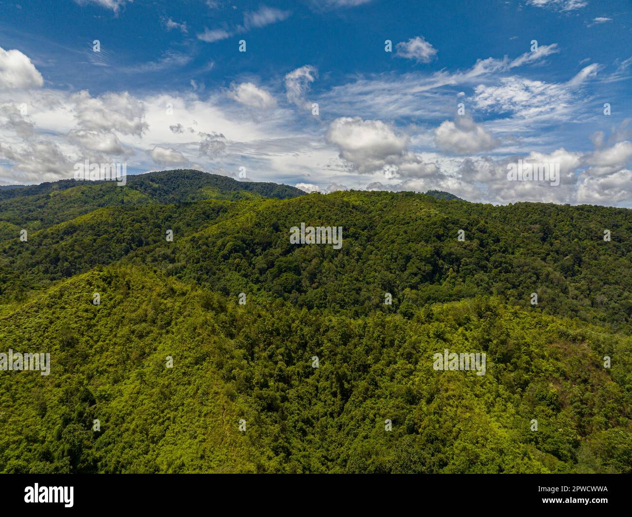 Aerial view of mountain landscape with mountain peaks covered with ...