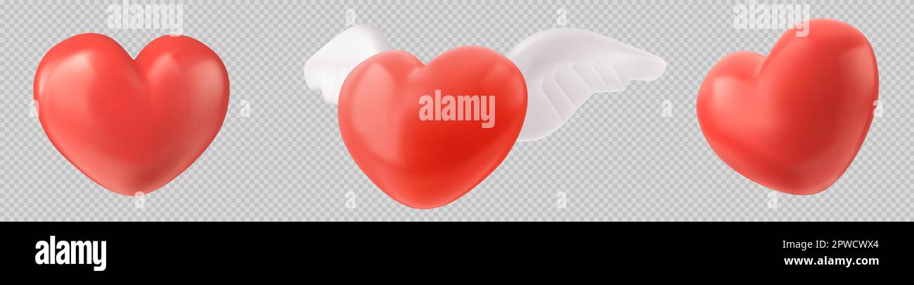 Realistic set of 3D hearts isolated on transparent background. Vector ...