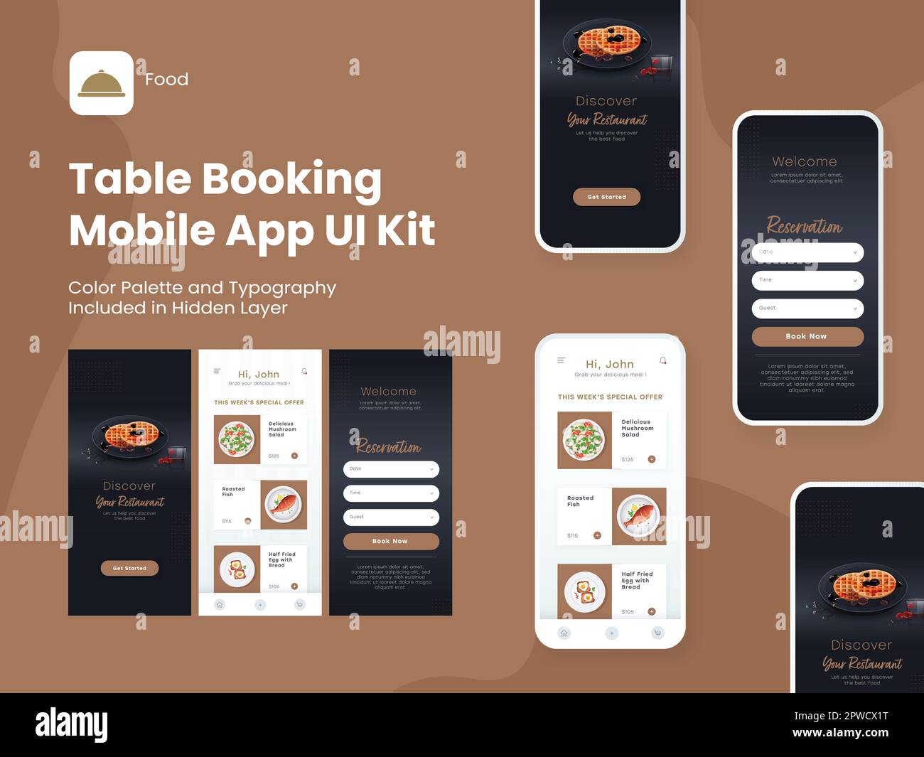Table Booking Mobile App UI Kit Including As Sign In, Sign Up, Menu and Reserved Table Details ...