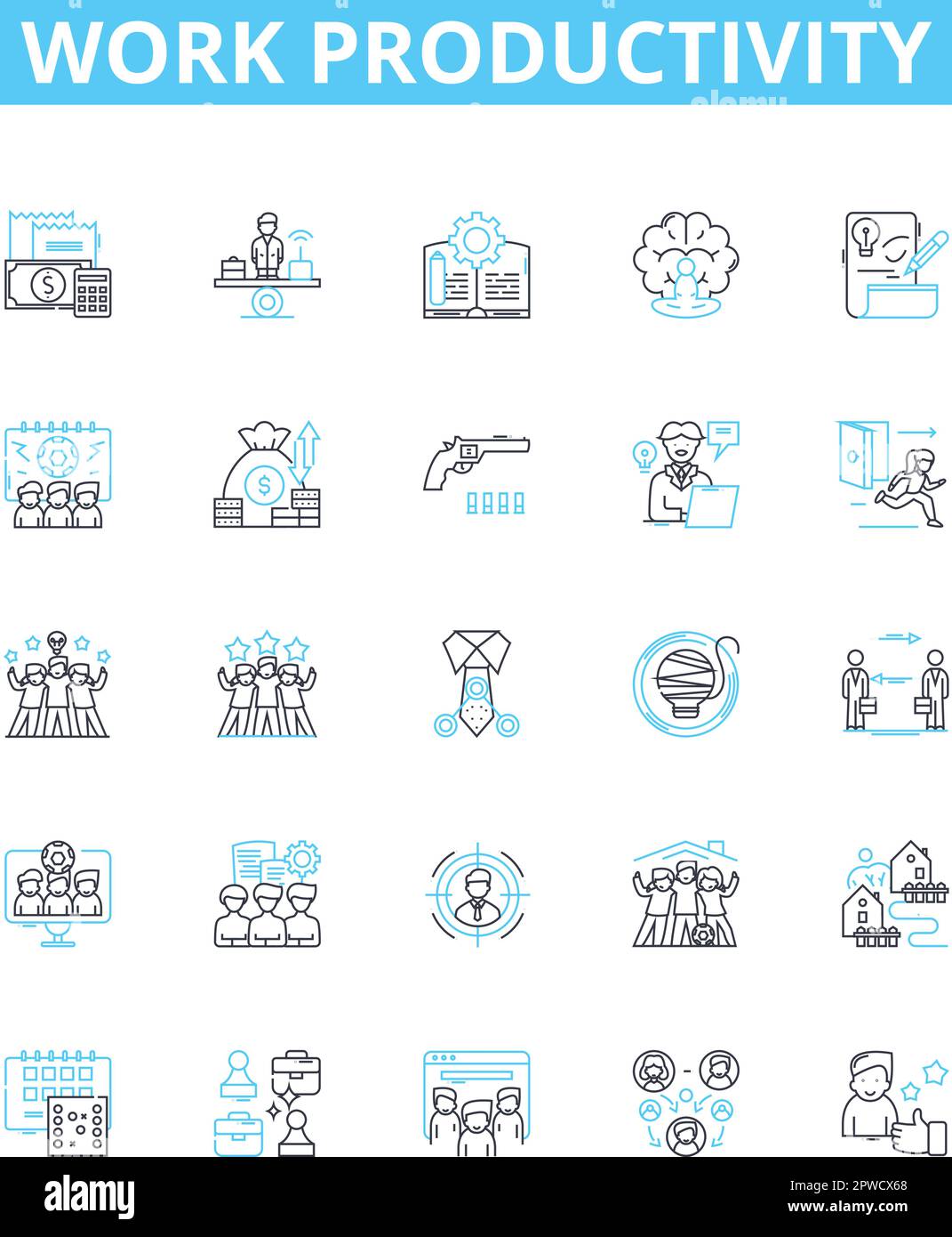 Work productivity vector line icons set. Efficiency, Productivity ...