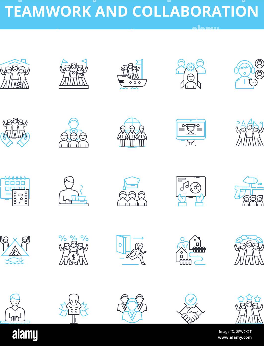 Teamwork and collaboration vector line icons set. Collaboration ... Teamwork and collaboration vector line icons set. Collaboration ...