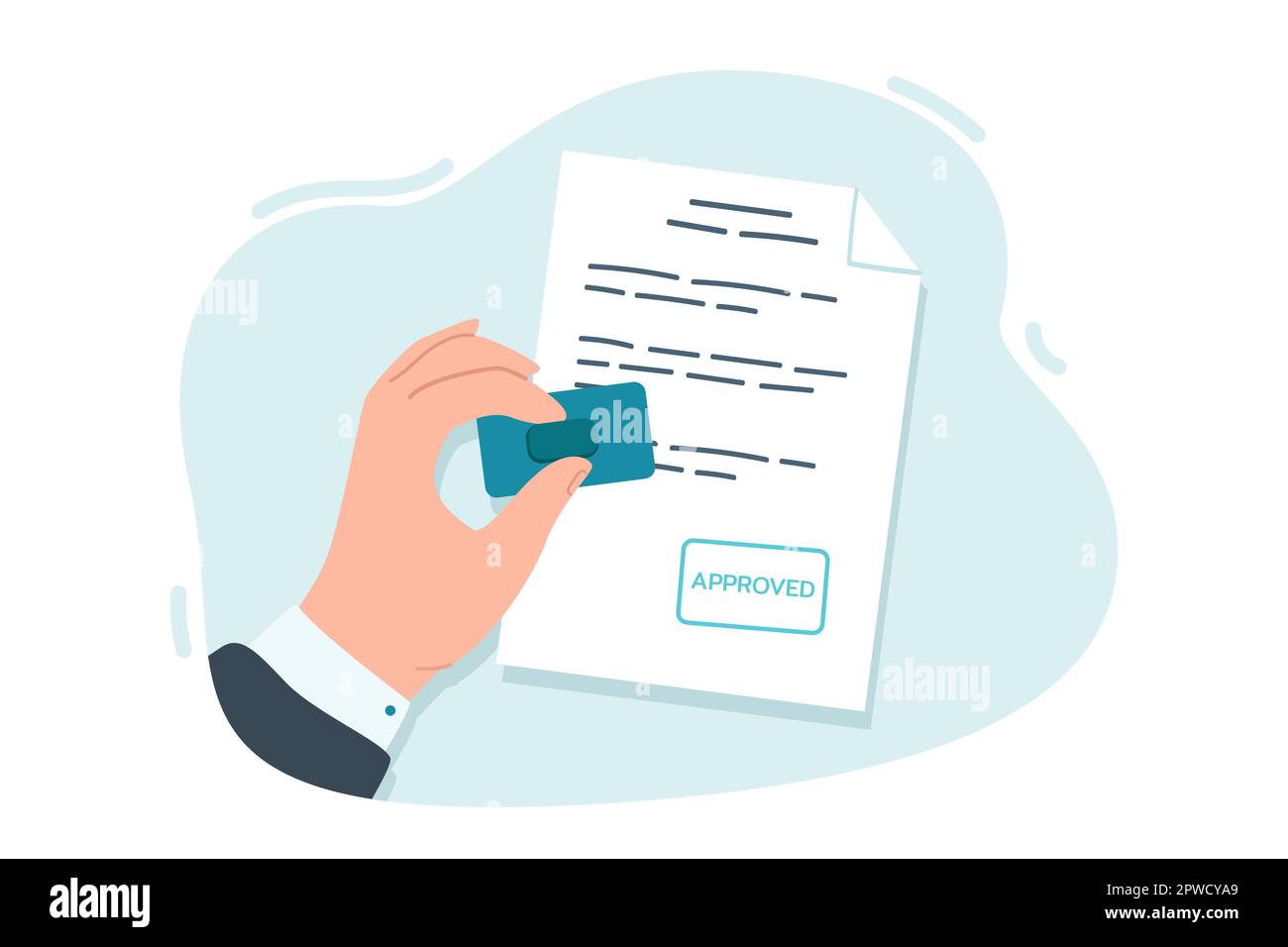 Hand stamping approved word on paper flat vector illustration Stock ...