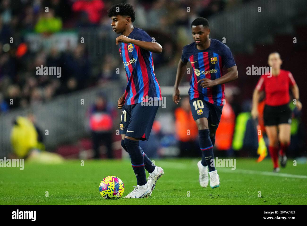 Lamine Yamal and Ansu Fati of FC Barcelona during the La Liga match ...