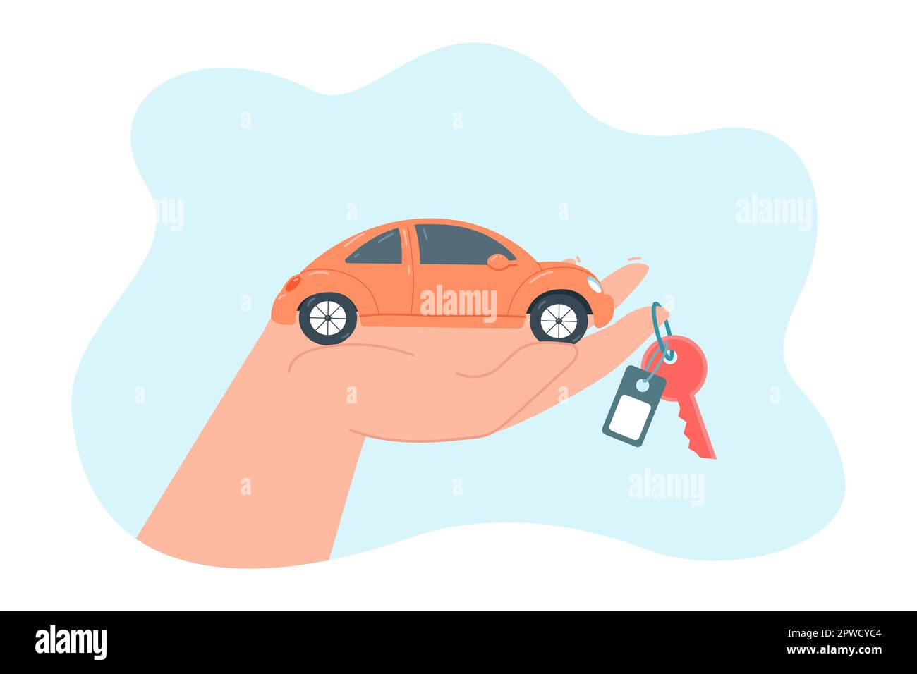 Big human hand holding keys and orange little car Stock Vector Image ...