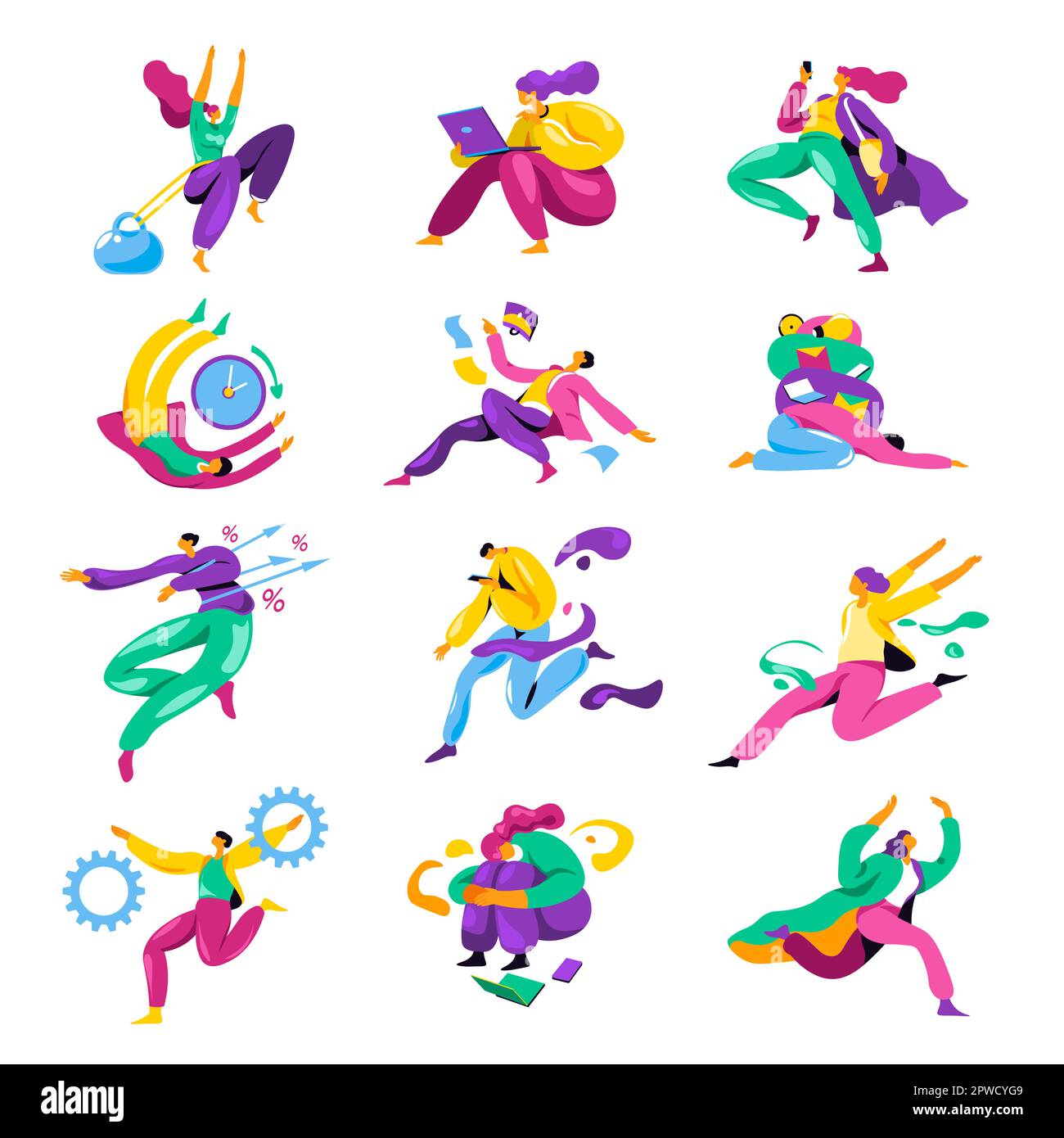 Running people, busy characters with work tasks Stock Vector Image ...