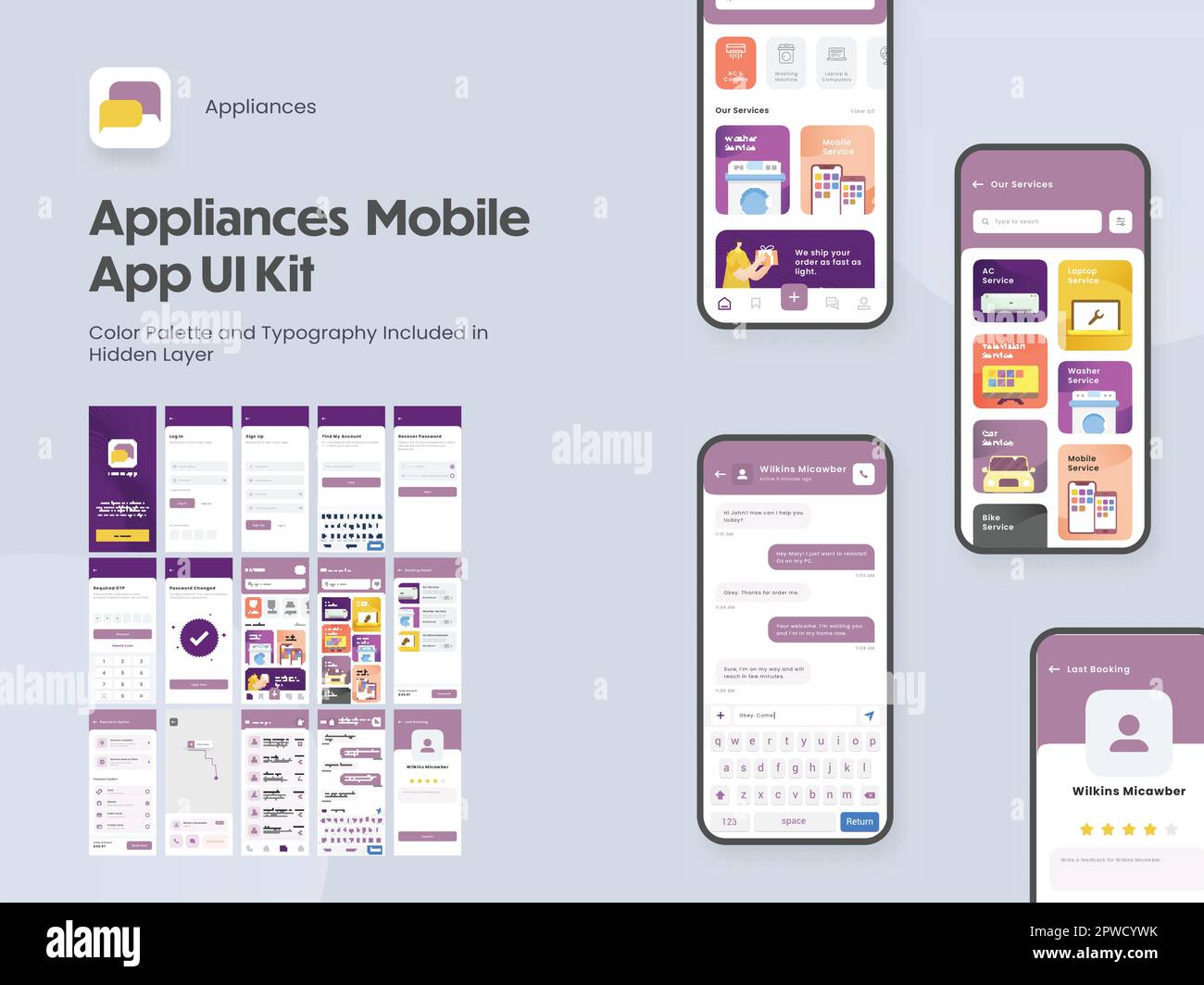 Appliances Mobile App UI Kit with Multiple Screens as Log in, Create ...