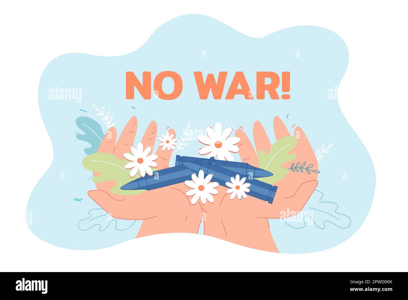 Human hands holding pile of gun bullets and flowers Stock Vector Image ...