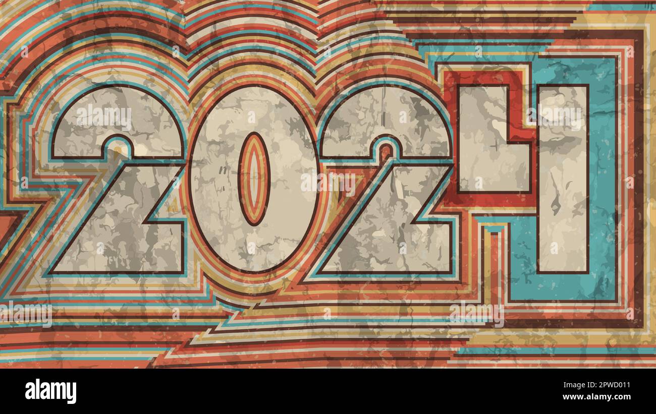 2024 New Year card. Retro 70s striped style. Old faded striped ...