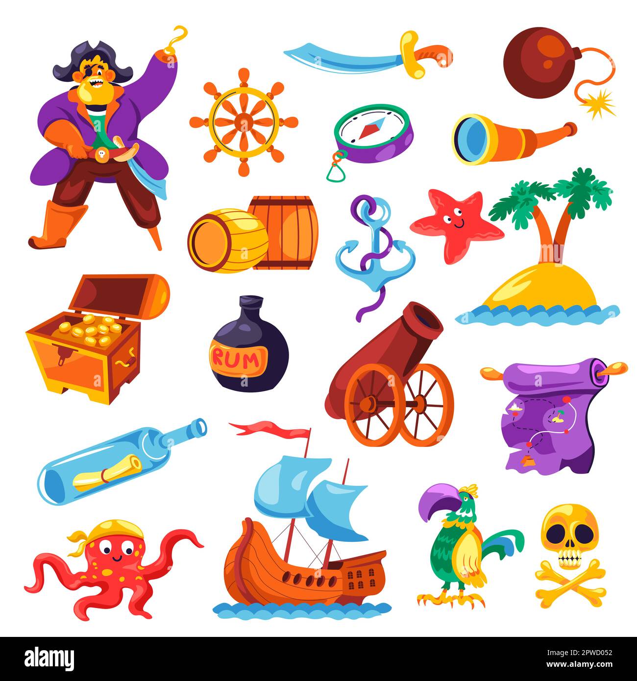 Pirates and marine threasure hunt onjects vector Stock Vector Image ...